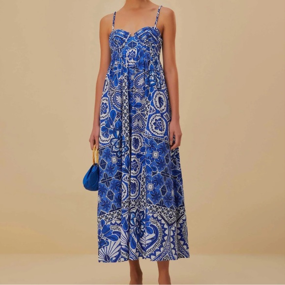 FARM Rio | Dresses | Farm Rio Blue Tile Dream Maxi Dress | Poshmark
